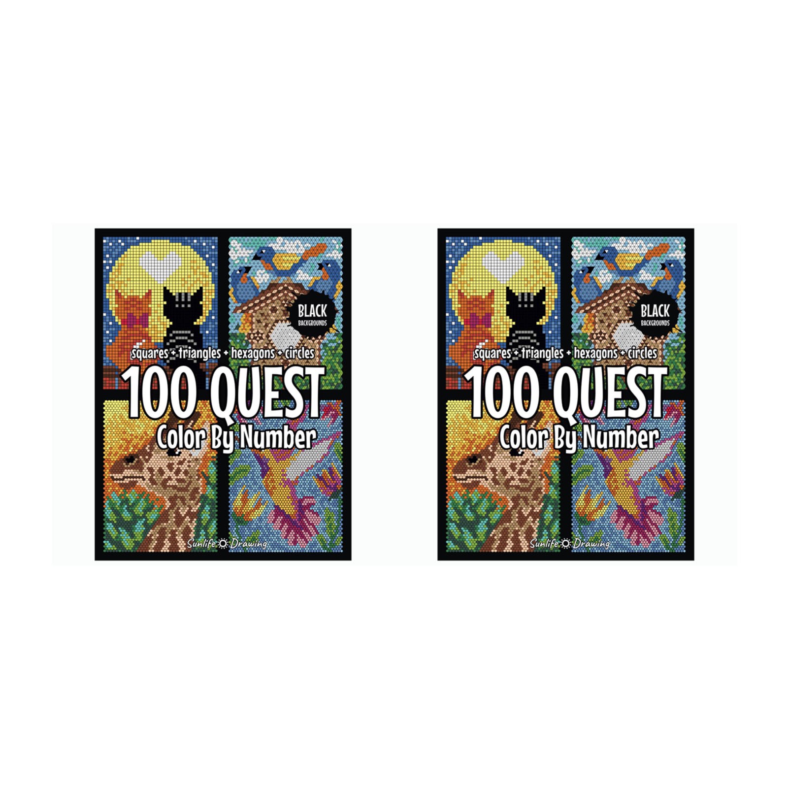 Bcfsvew 2pcs 100 Color By Number: Squares + + Hexagons + Circles (BLACK ...