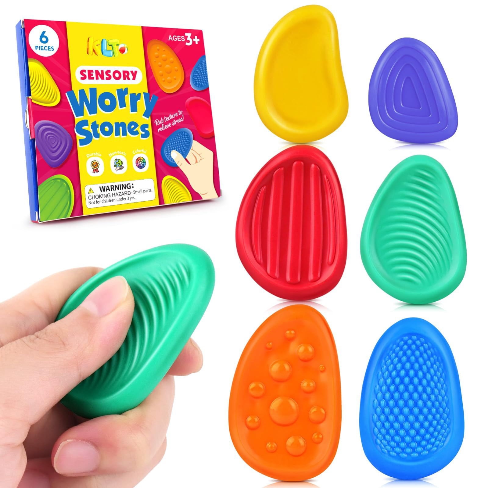 Bcfsvew Sensory Stone for Girls Boys: 6 Pack Textured Soft Worry Stone ...