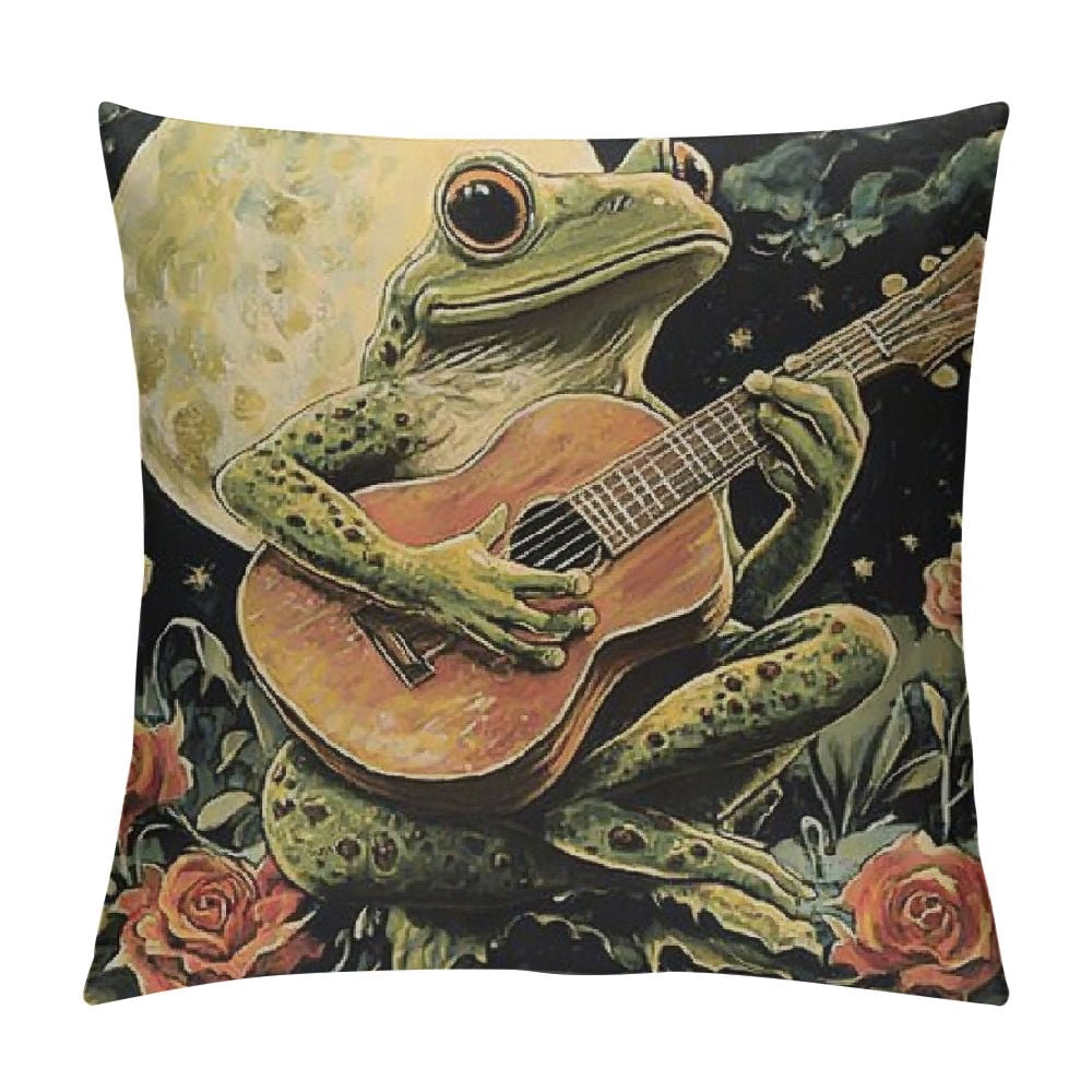Bciig 1PC Frog Guitar Moon Graphic Decorative Cushion Throw Pillow ...