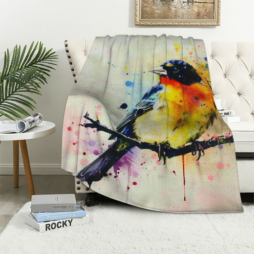 Bciig Bird Branch Watercolor Paint Splatters Warm Lightweight Blanket ...