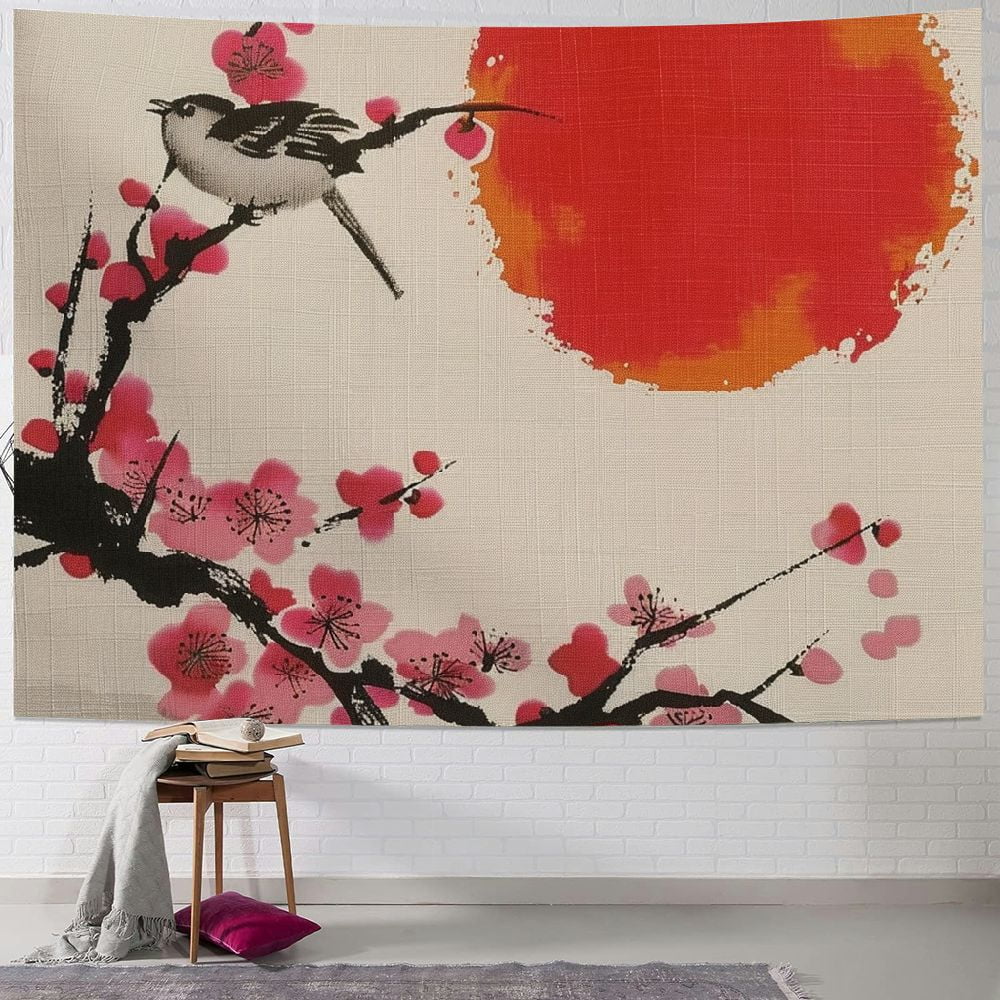 Bciig Cherry Blossom Tree Tapestry Wall Hanging Unique Style Graphic ...