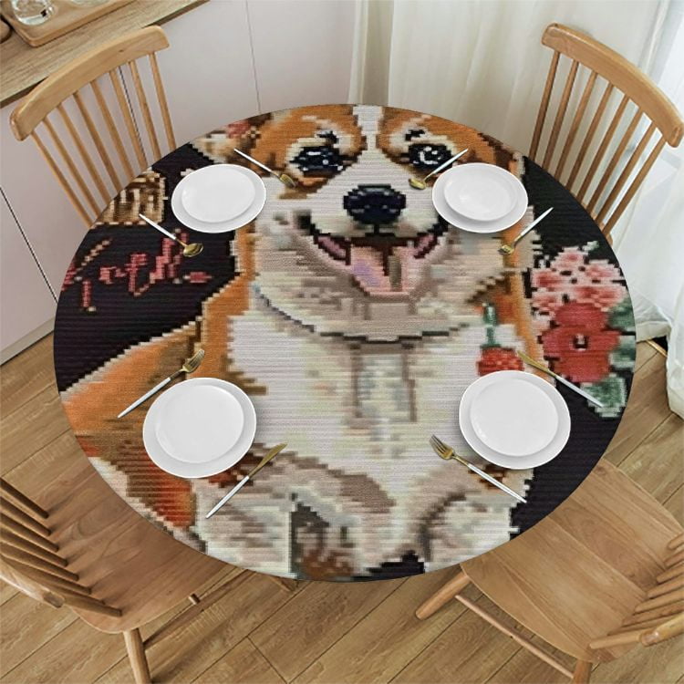 Bciig Cute Corgi Round Table Cover Stain Resistant Washable for Indoor ...