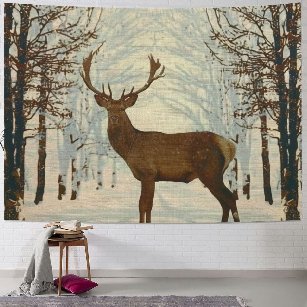 Bciig Deer Snow Trees Tapestry Wall Hanging Unique Style Home Wall ...