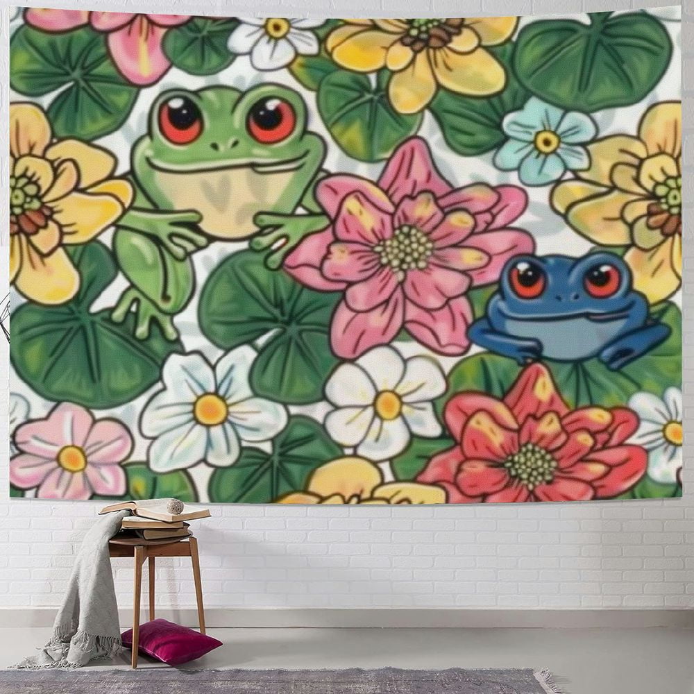 Bciig Frogs Flowers Leaves Tapestry Wall Hanging Unique Style for Home ...
