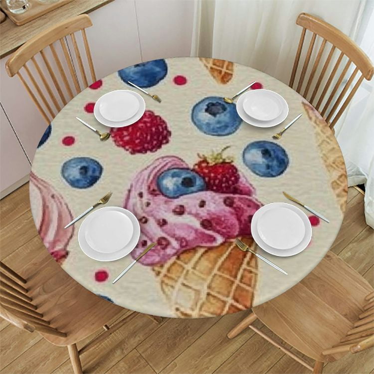 Bciig Ice Cream Cones Berries Polka Dots Round Tablecloth 100% ...
