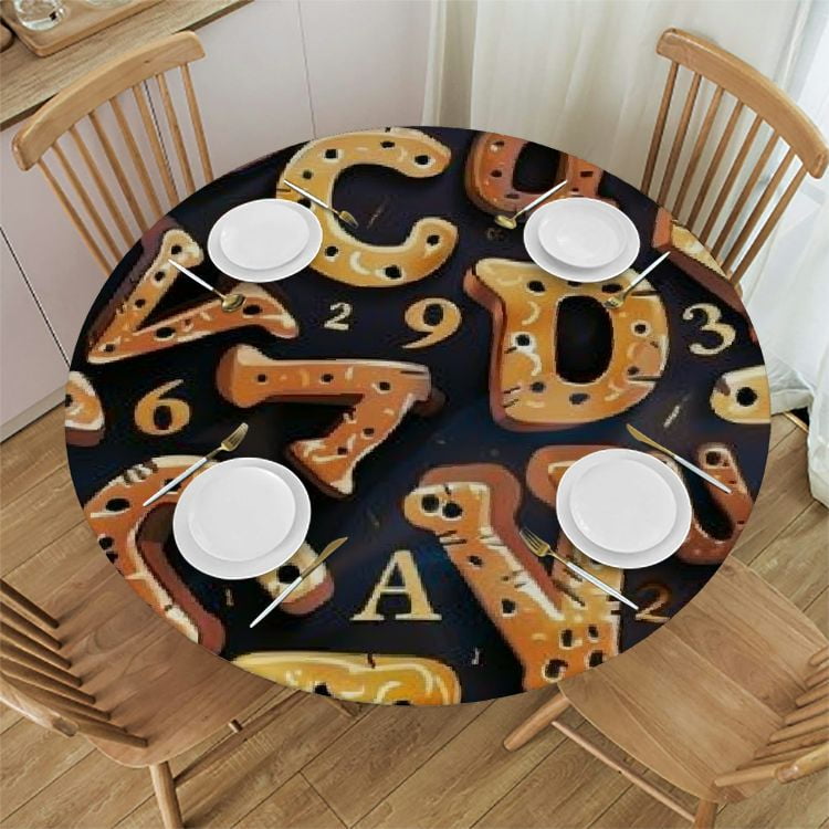Bciig Letters Numbers Round Tablecloth Stain-Resistant Washable Indoor ...