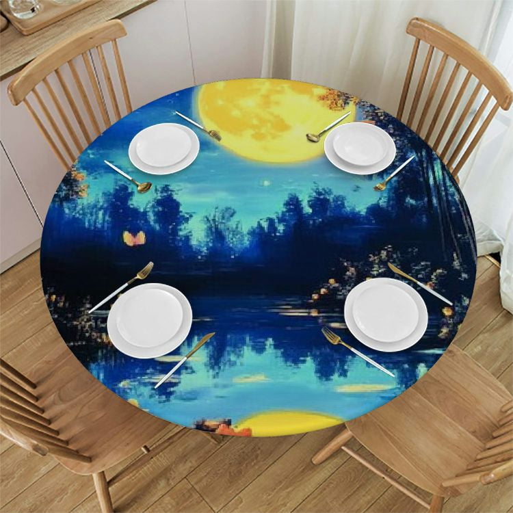 Bciig Moon Round Tablecloth 100% Polyester Fiber Stain-Resistant ...