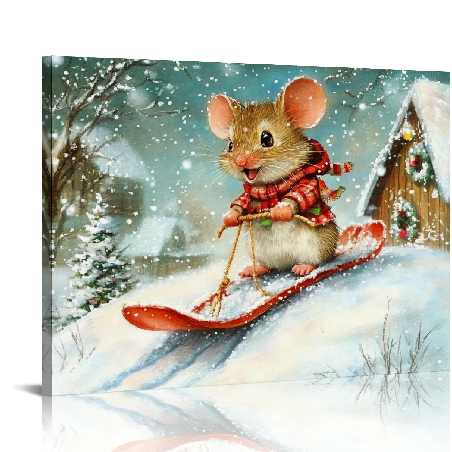 Bciig Mouse Snow Sled Canvas Print Wall Decor for Living Room Bedroom ...