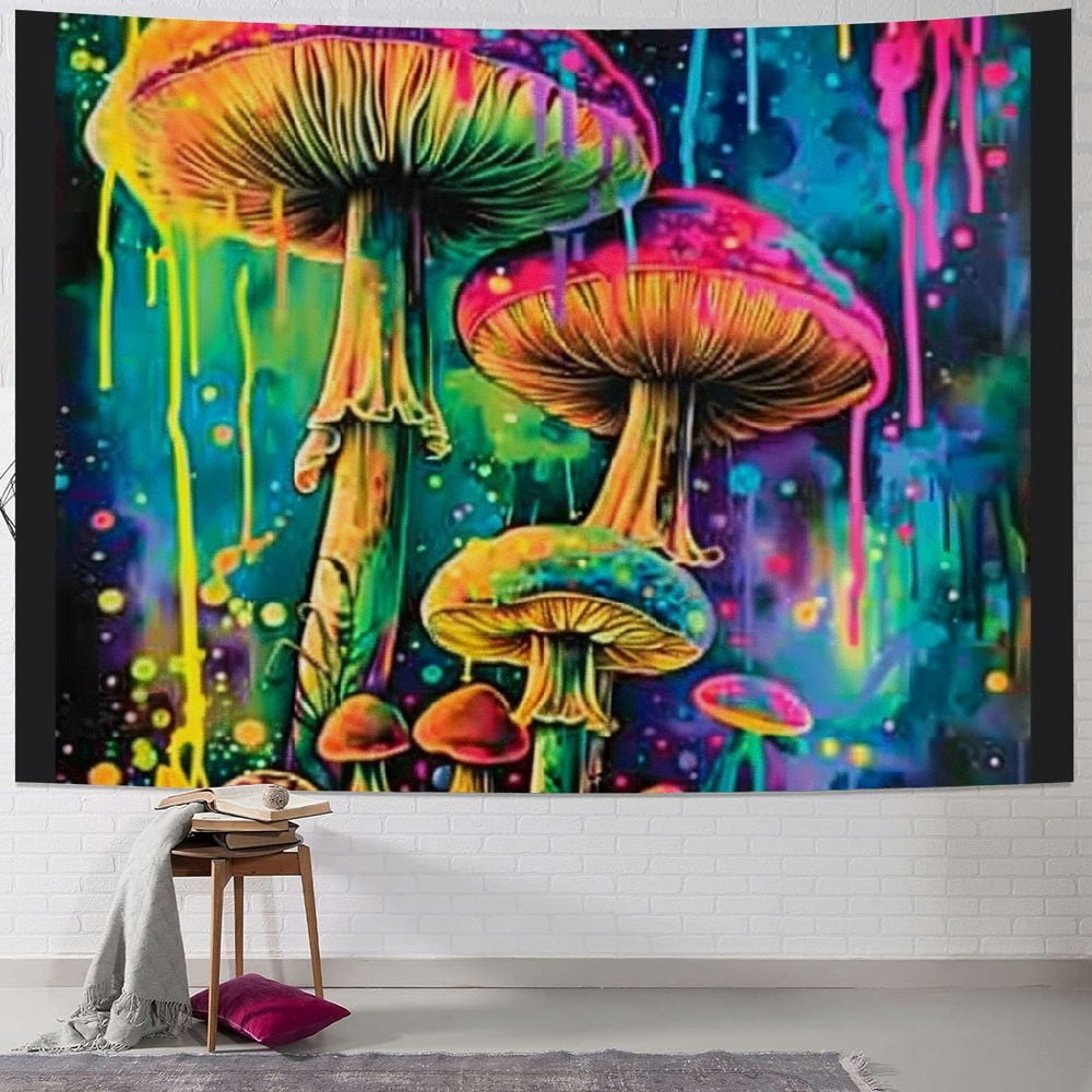 Bciig Mushrooms Rainbow Drip Art Tapestry Wall Hanging Unique Style for ...