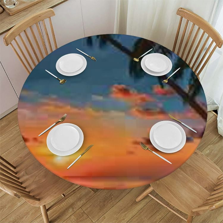 Bciig Palm Trees Sunset Round Tablecloth Stain-Resistant Washable ...