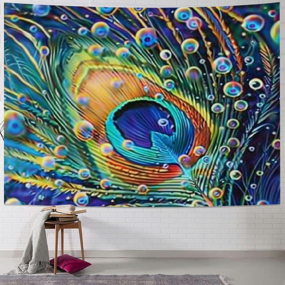 Bciig Peacock Feathers Bubbles Android Jones Tapestry Wall Hanging ...