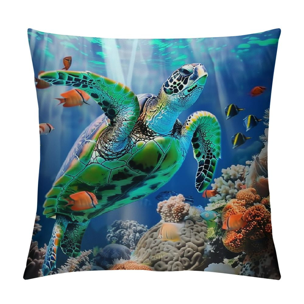 Bciig Sea Turtle Corals Graphic Decorative Cushion Throw Pillow Cover ...