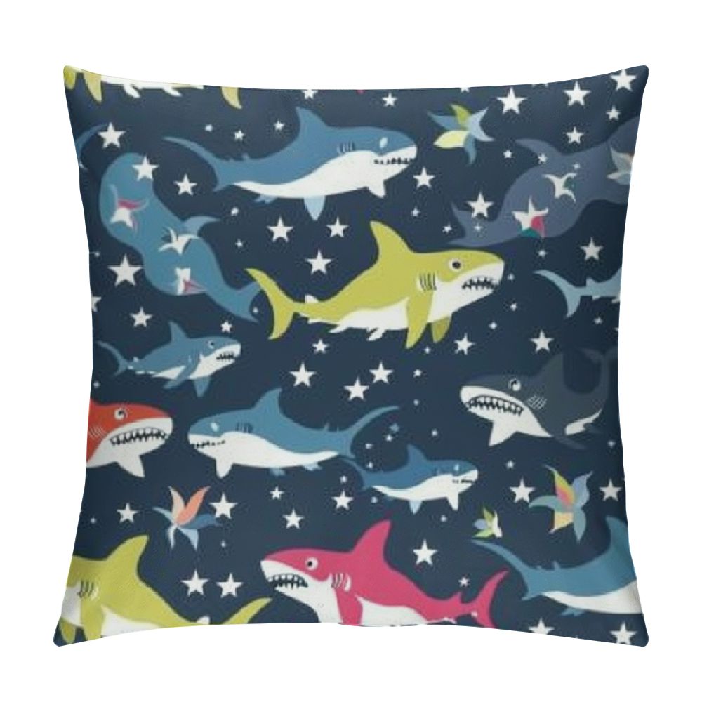 Bciig Sharks Stars Pattern Graphic Decorative Throw Pillow Cover for ...