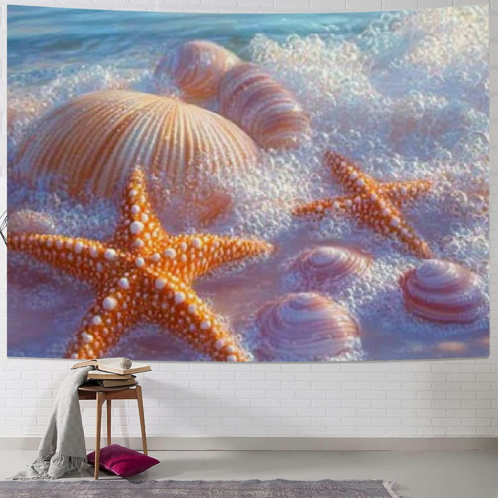 Bciig Starfish Sea Shells Beach Tapestry Wall Hanging Unique Style ...
