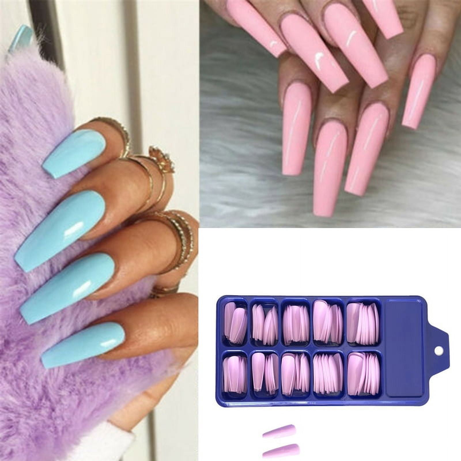 Bcloud 100Pcs/Set False Nail Tips Stickers Full Cover Long Coffin Fake ...