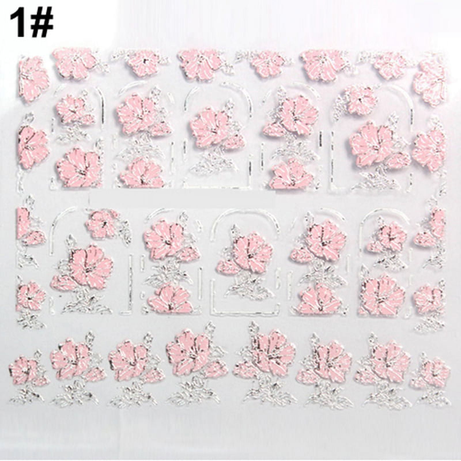 Bcloud 3D Embossed Pink Flowers Design Nail Art Decal Tips Stickers ...