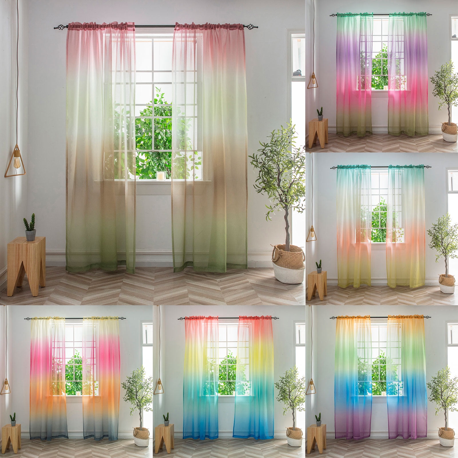 Bcloud Curtain Rainbow Print Window Ornaments Polyester Long Decorating ...