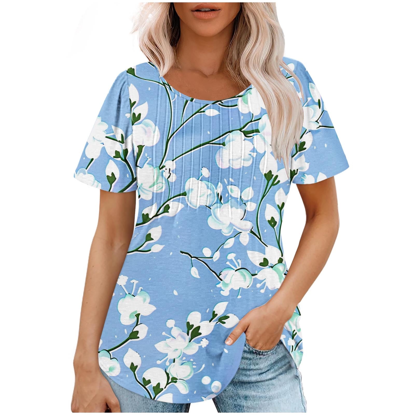 Bcresic 2026 Summer Women Floral Print Tunic Tops Front Pleated Shirts ...