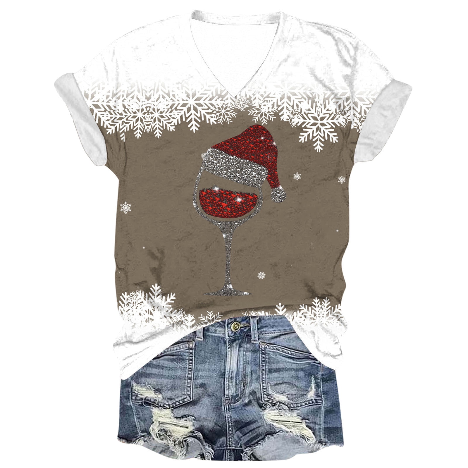 Bcresic Christmas Red Wine Glass Shirt for Women Merry Christmas Print ...