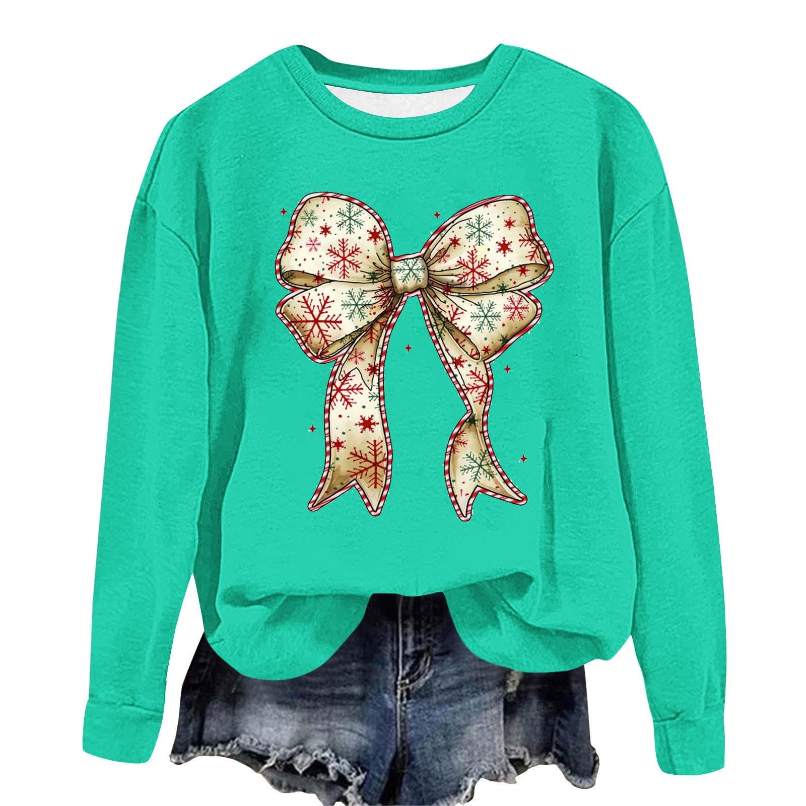 Bcresic Christmas Snowflake Bowknot Sweatshirt for Women Cute Xmas ...