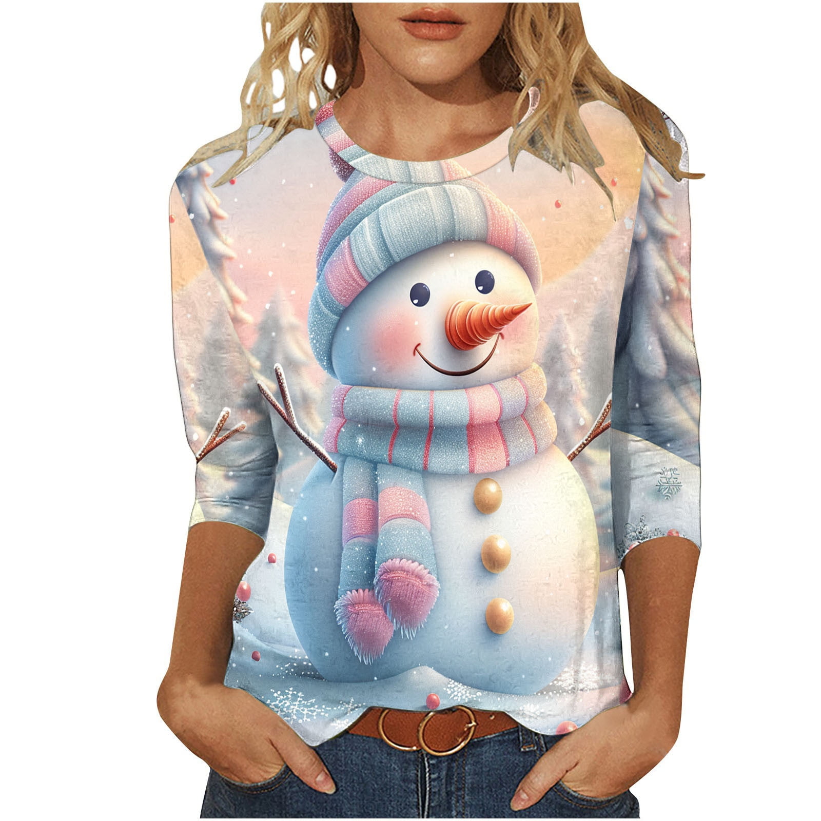 Bcresic Christmas Snowman Tshirt Womens Cute Xmas Gifts Funny 3D Print ...