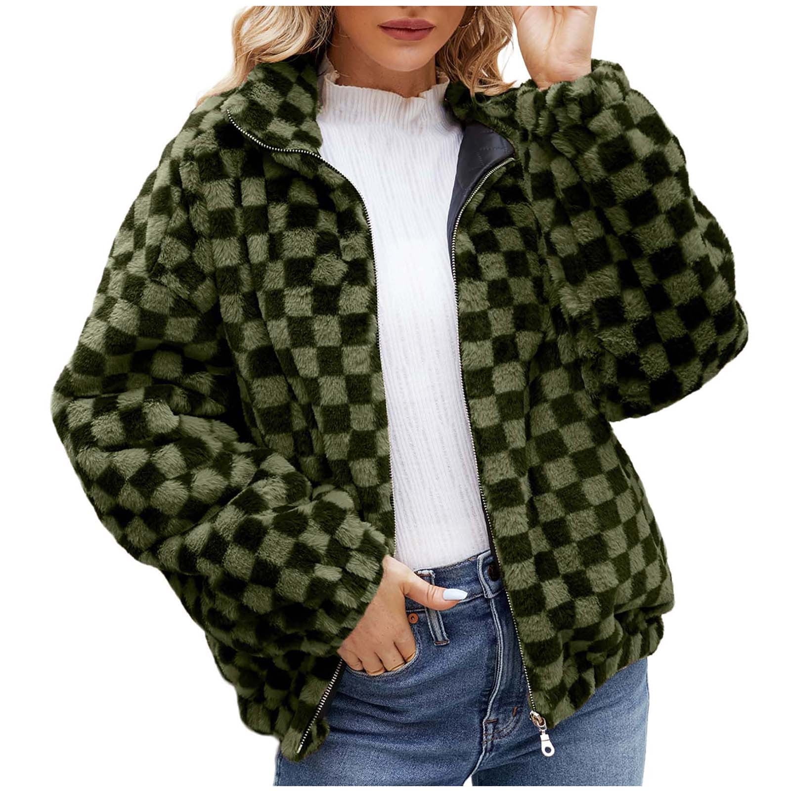 Bcresic Clearance Sale,Fuzzy Jacket for Womens Faux Fur Zip-Up Coats ...