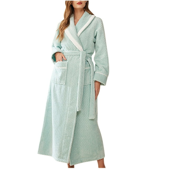 Bcresic Clearance Women Waffle Kint Nightgown Thick Flannel Robe Winter Warm Pajamas Long Fleece ...