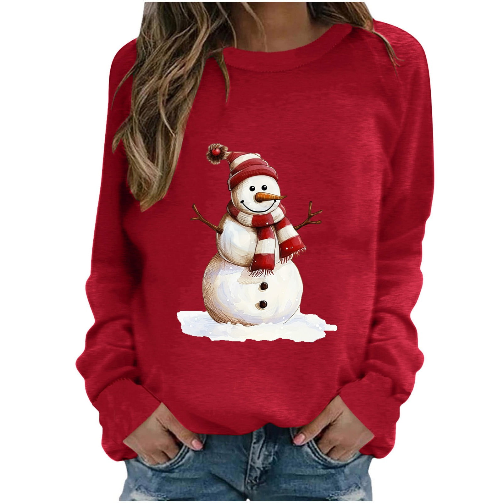 Bcresic Cute Snowman Shirt for Women Christmas Fleece Sweatshirts ...