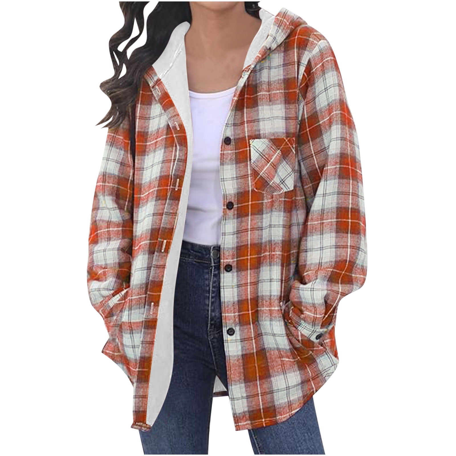 Bcresic Womens Plaid Shacket Jacket Long Sleeve Button Down Fleece ...