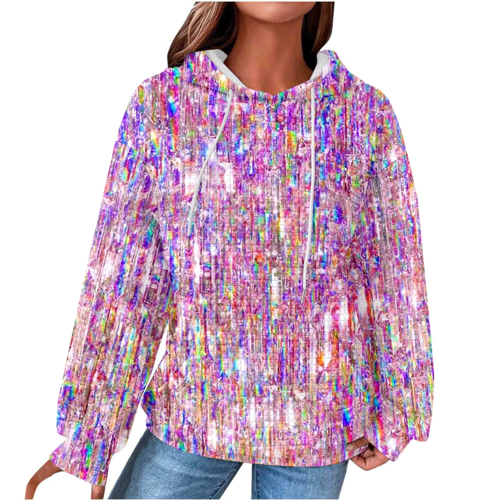 Bcresic Glitter Waffle Hoodies for Christmas Women Oversized Long ...
