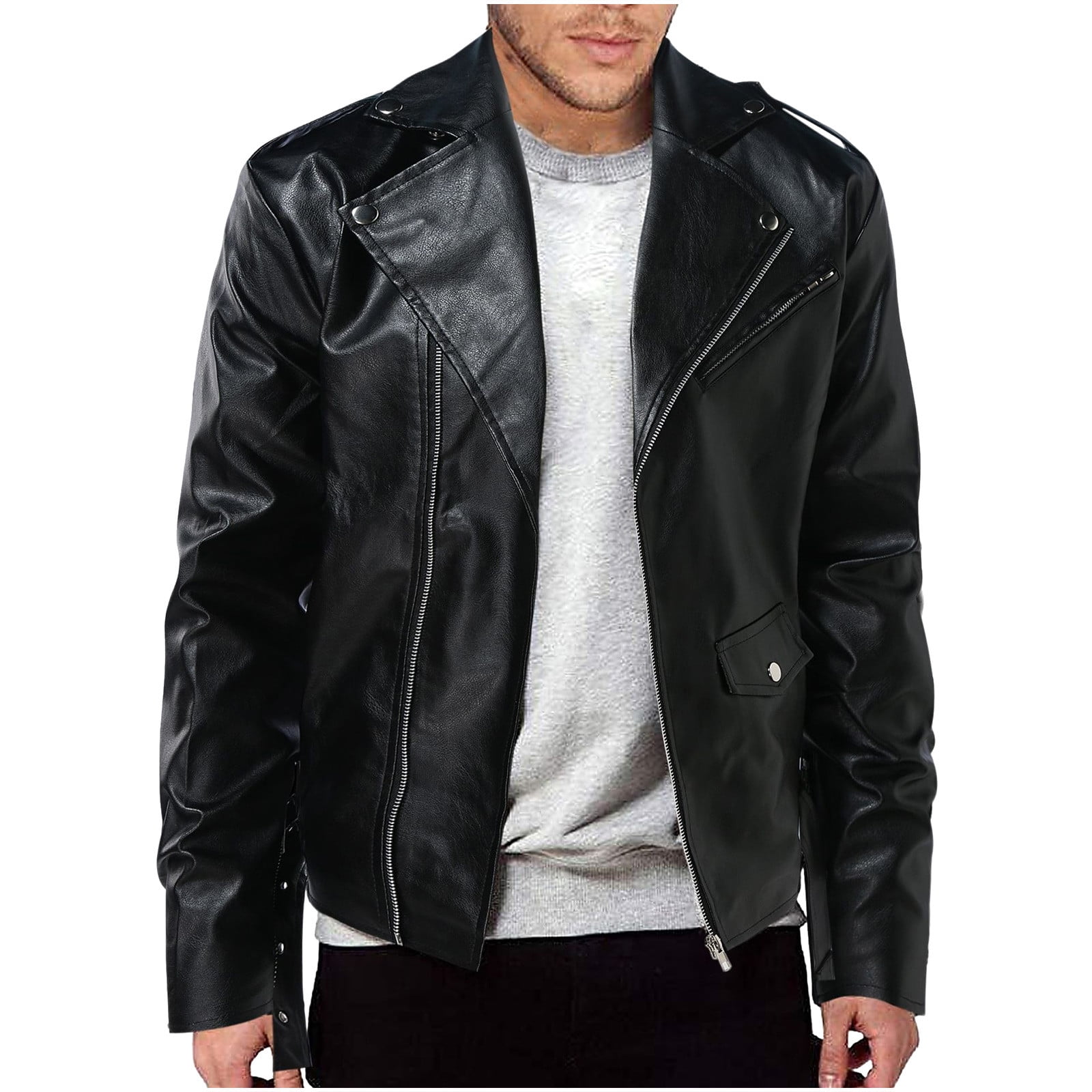 Bcresic Leather Biker Jacket Men - Black Men's Biker Jackets with Lapel ...