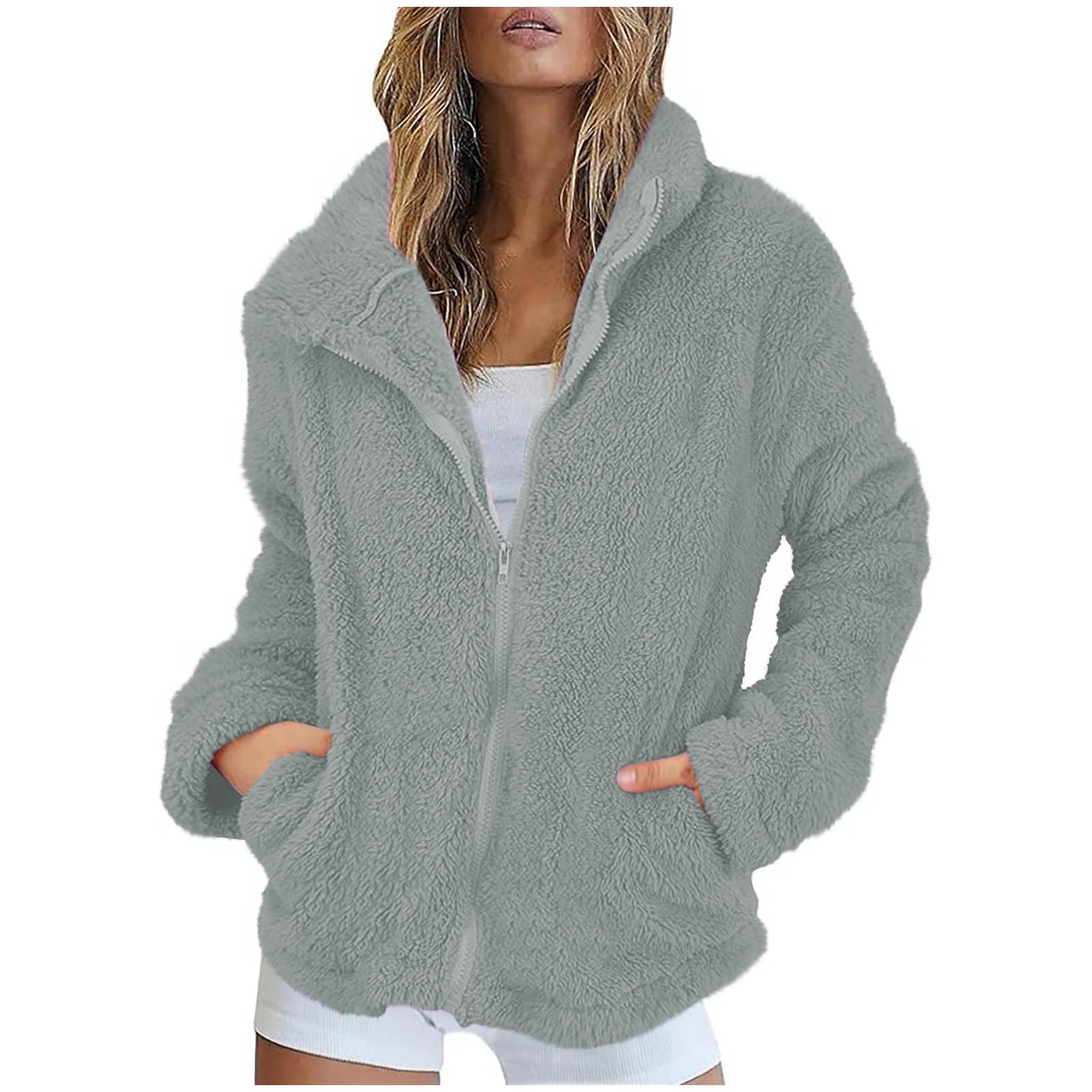 Bcresic Reduced,Fuzzy Sherpa Fleece for Women Jacket Full Zip Up Faux Fur Hoodies Coats 2024 ...