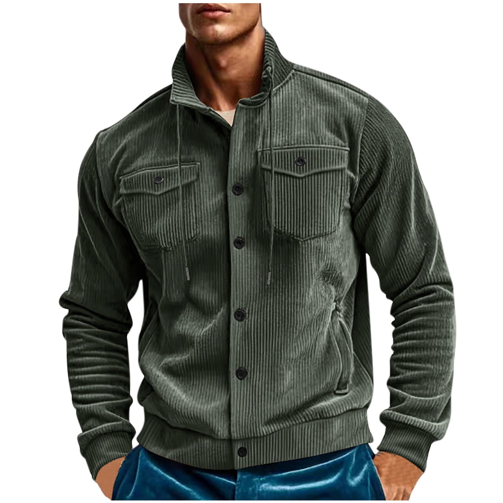Bcresic Saving,Men's Corduroy Cargo Jacket Vintage Stand Collar Ribbed ...