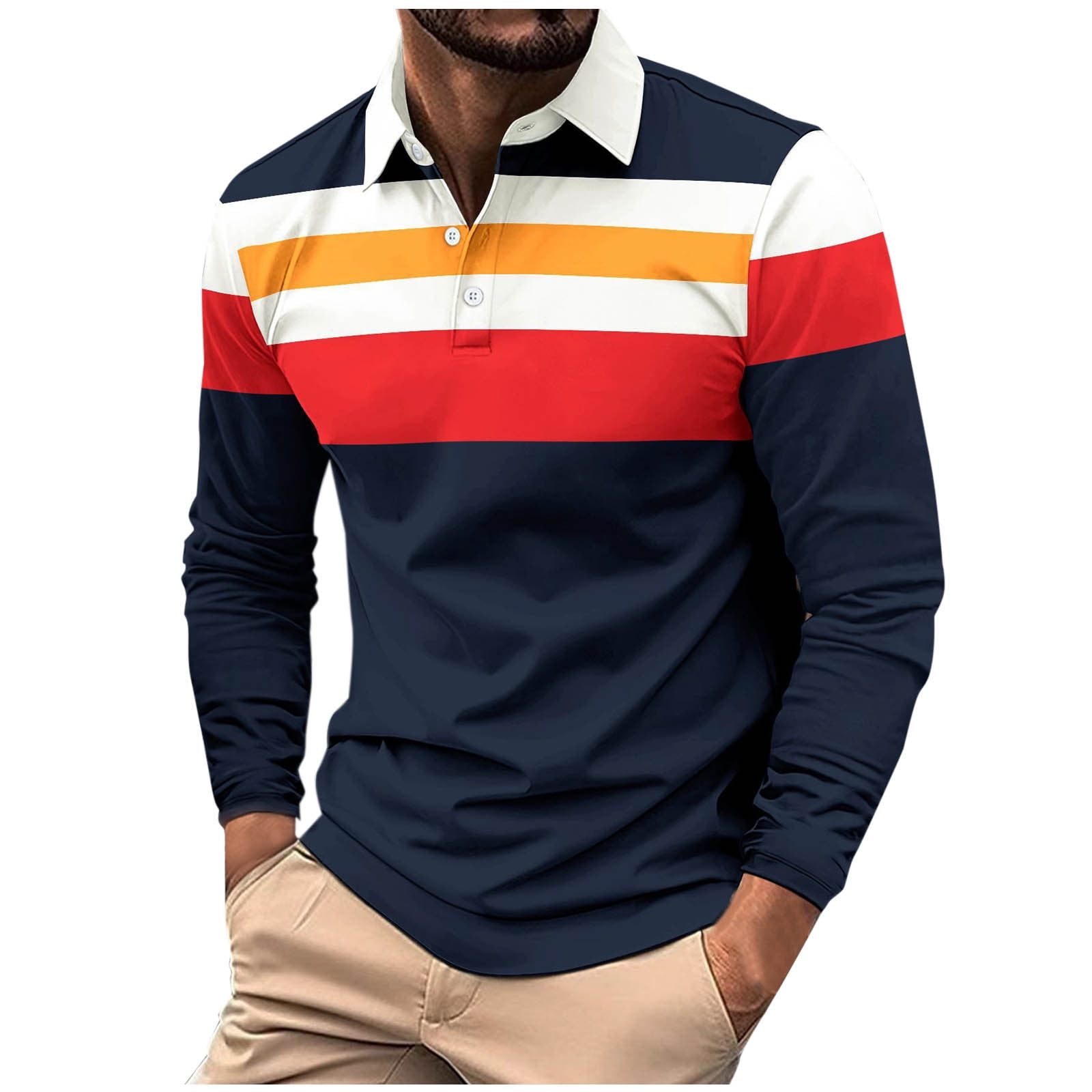 Bcresic Saving,Retro Polo Shirt Men Striped Color Block Shirts Casua ...