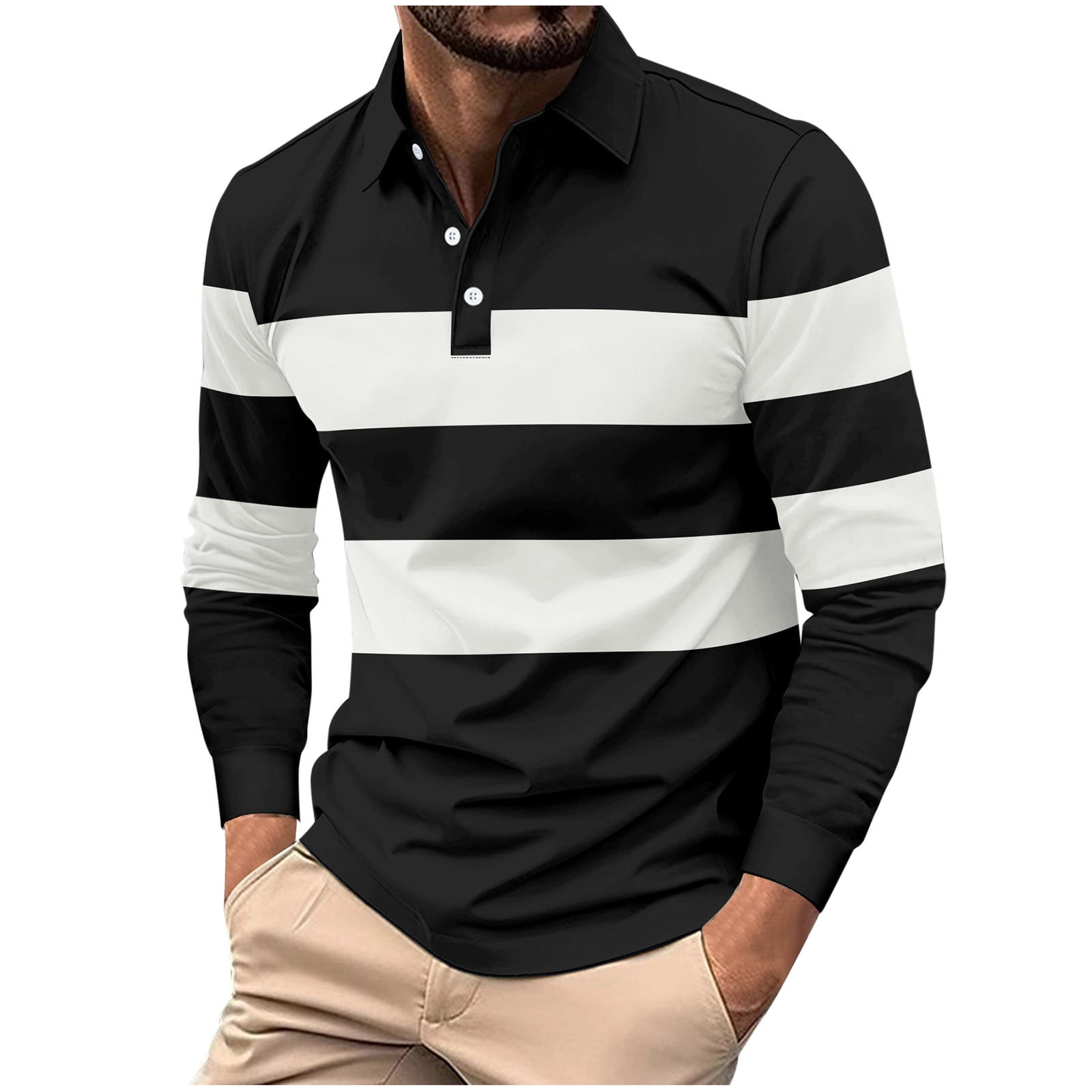 Bcresic Saving,Retro Polo Shirt Men Striped Color Block Shirts Casua ...