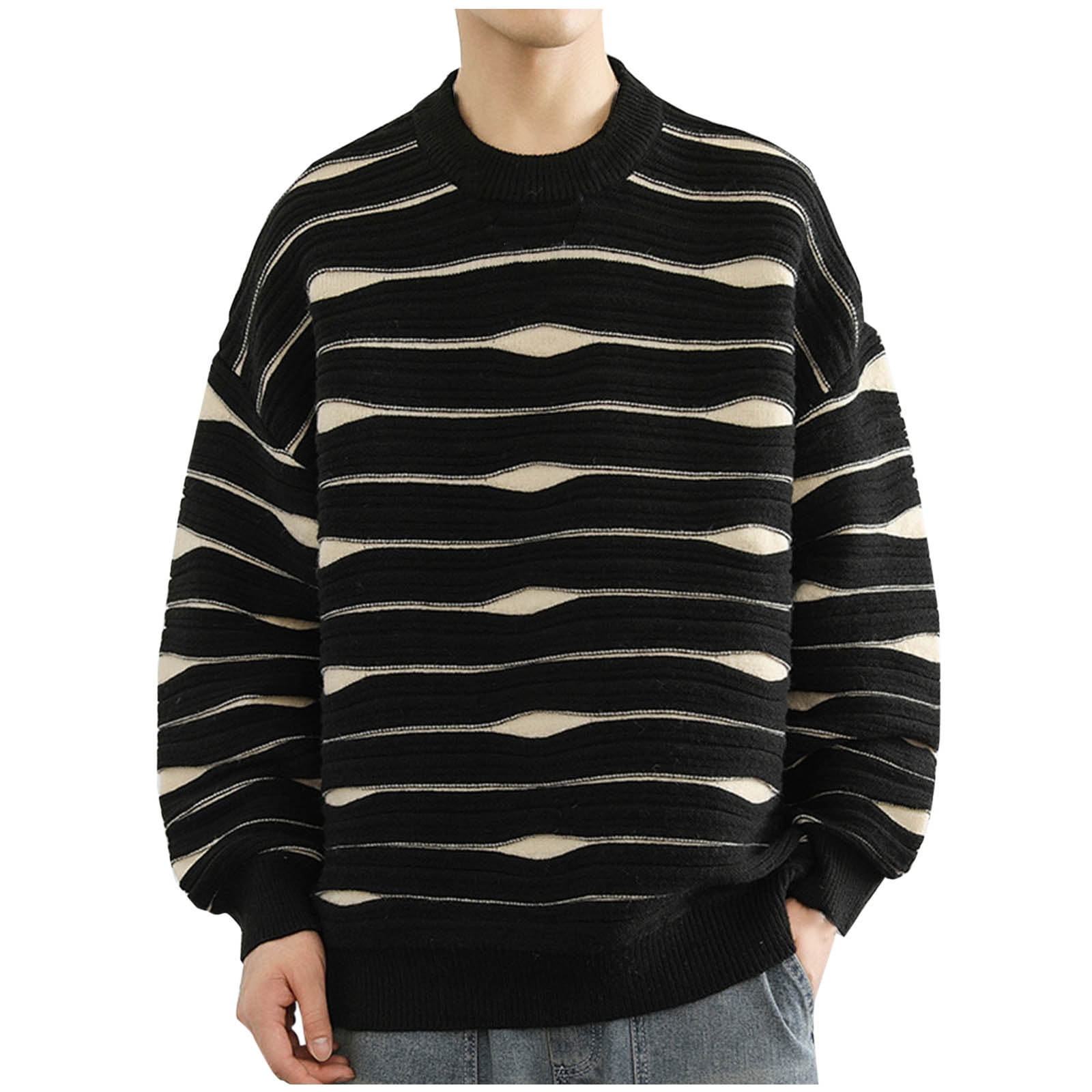 Bcresic Striped Sweater Men Vintage Knitted Oversized Jumpers ...