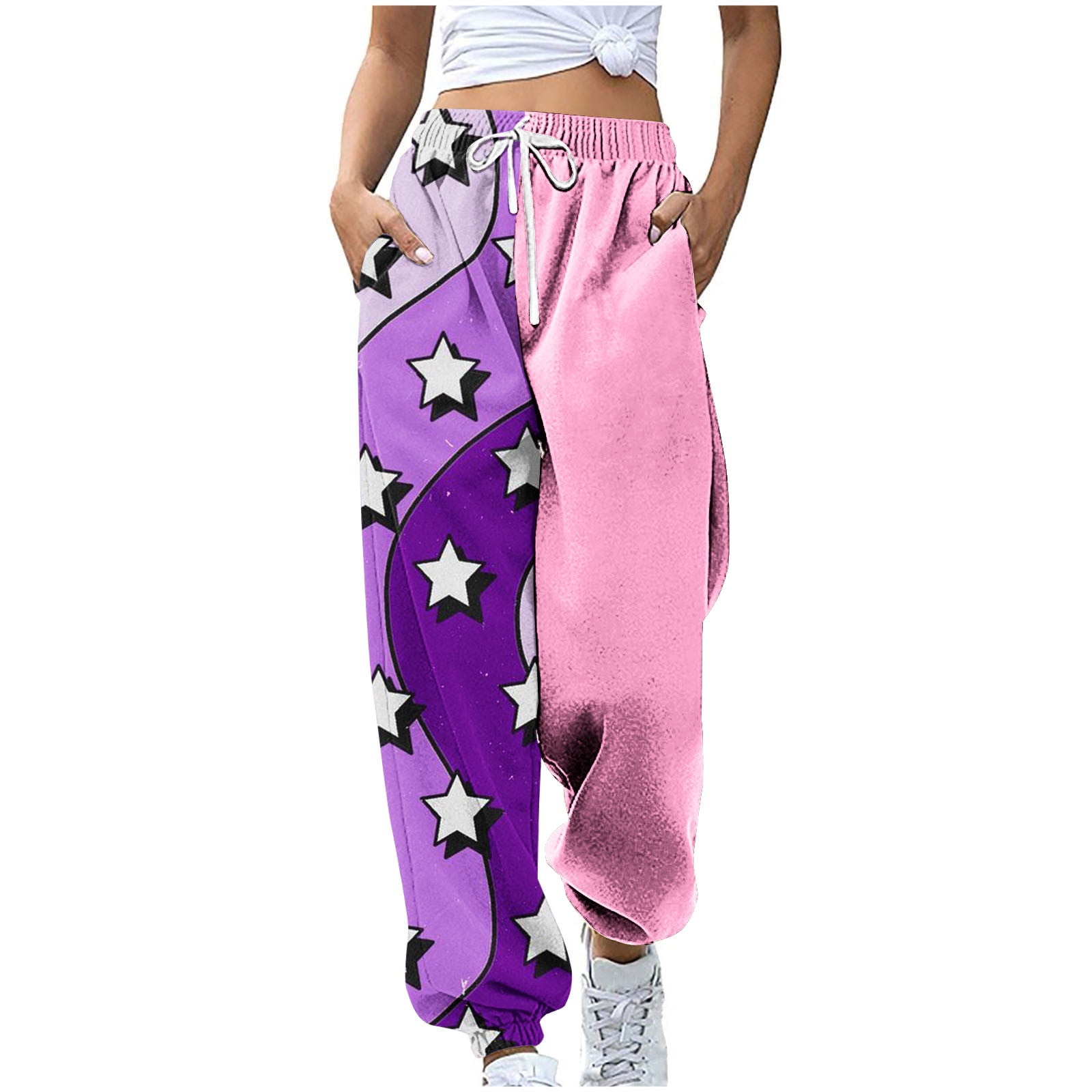 Bcresic Sweatpants for Ladies, Women Color Block Jogger Pant Star ...