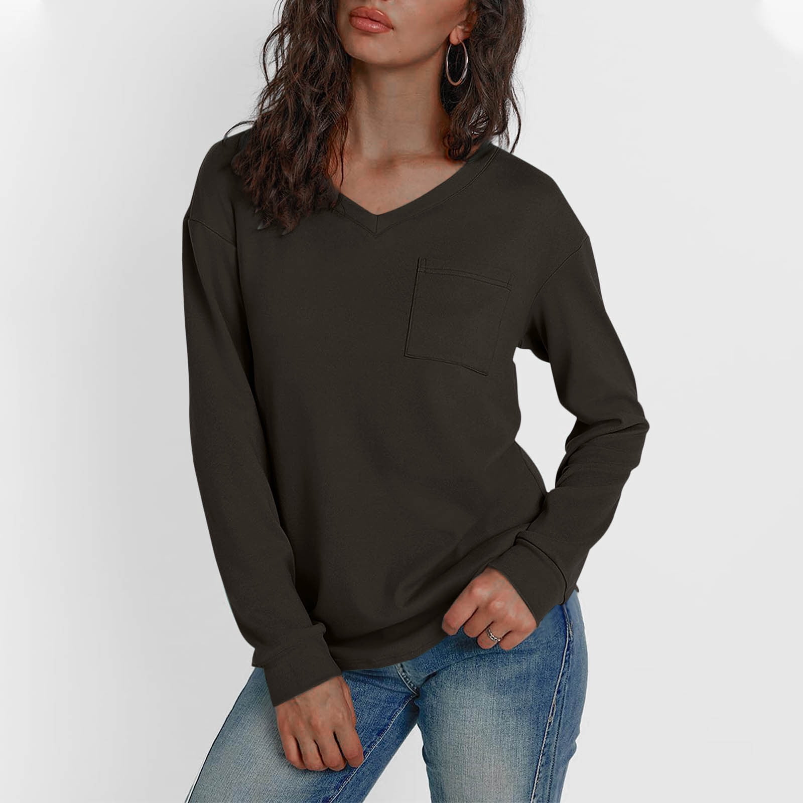 Bcresic Woman Fleece Shirts Long Sleeve Sweatshirts Vneck Undershirts ...