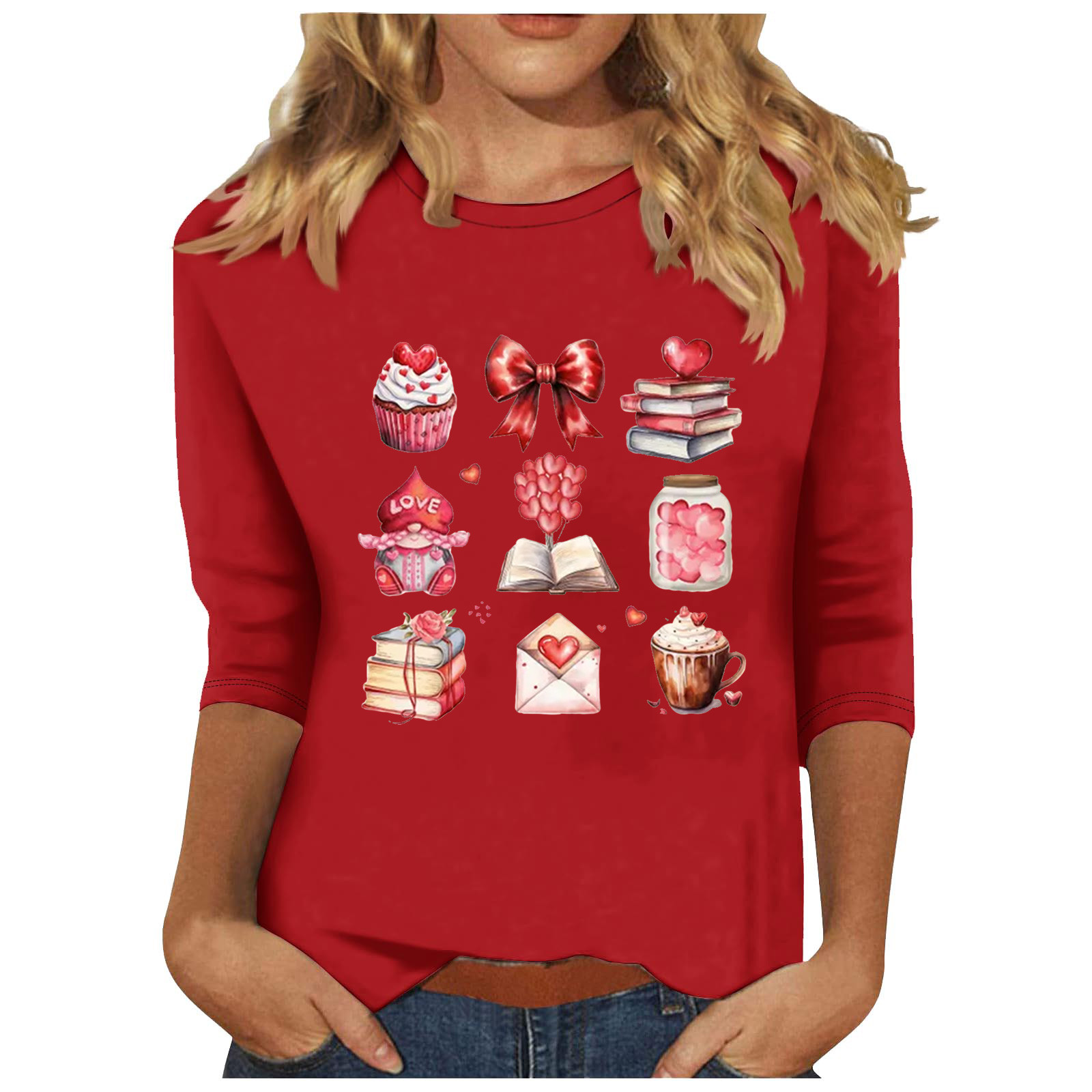 Bcresic Women Love Shirt for Valentine's Day 3/4 Length Sleeve Tshirts ...