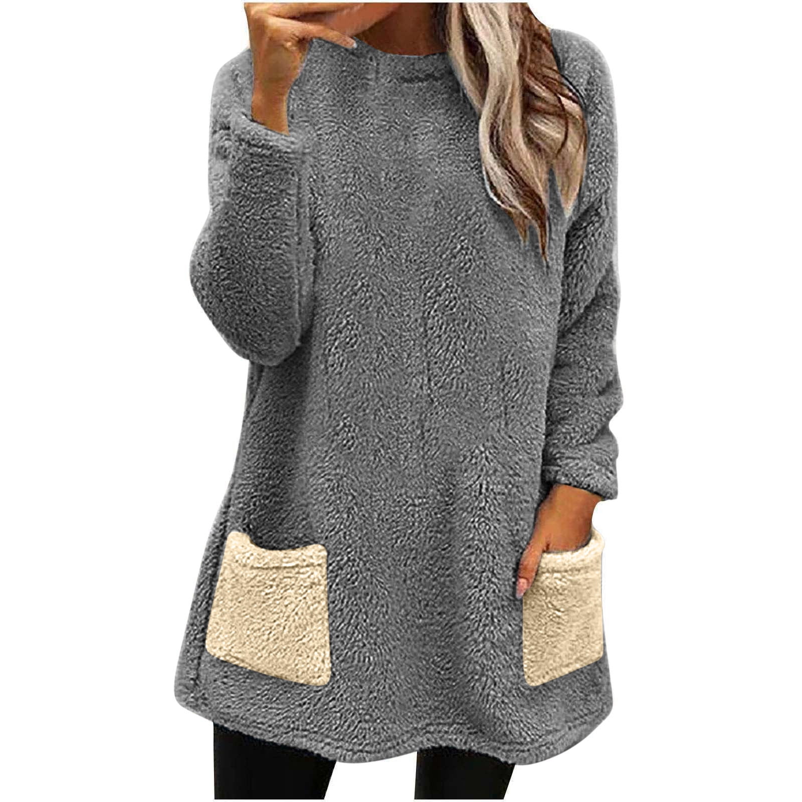 Bcresic Women's Sherpa Fuzzy Sweatshirts Long Sleeve Fleece Pullover Shirts Fall Winter Crewneck ...