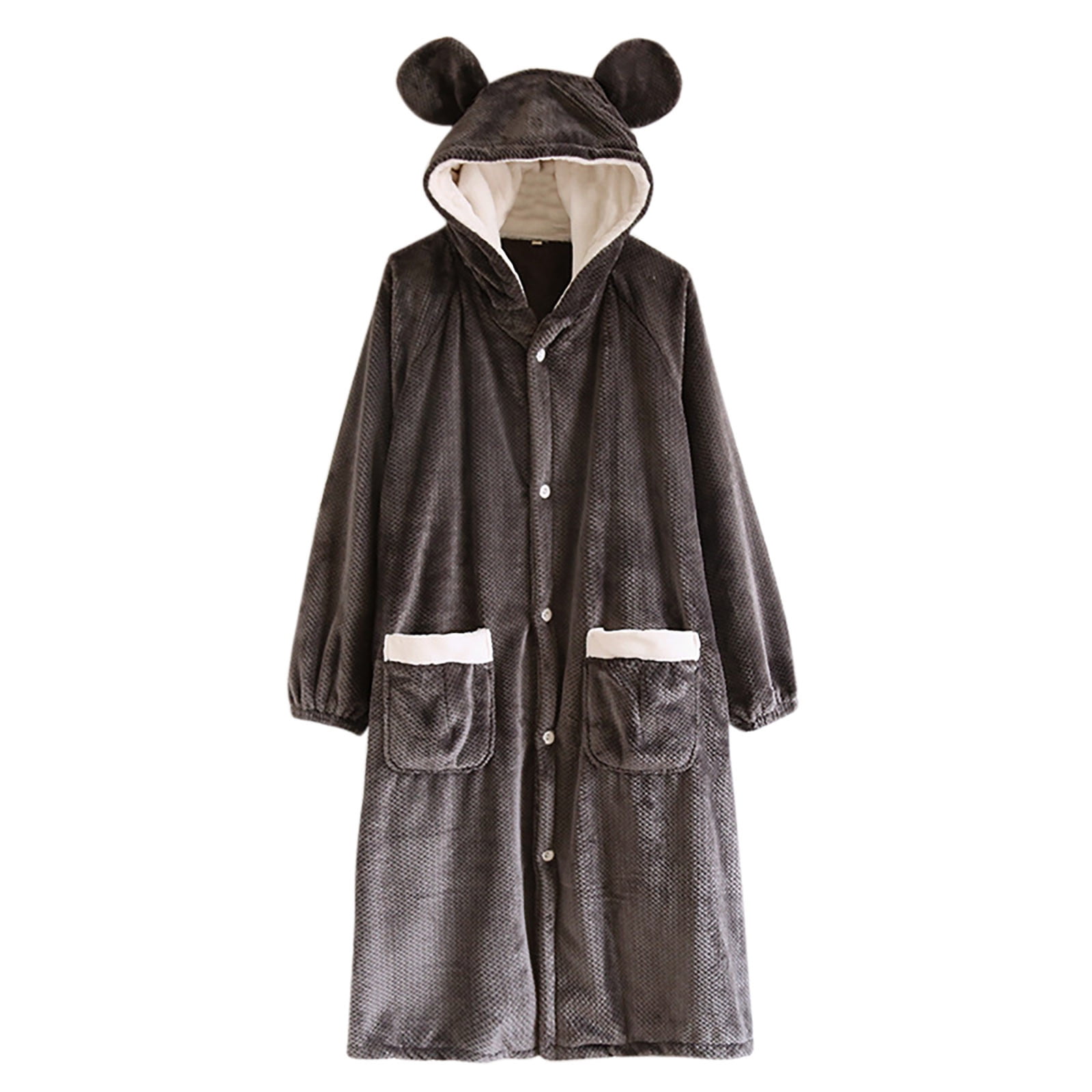 Bcresic Women's Sherpa Hooded Bathrobe with Bear Ears - Mens Plush ...