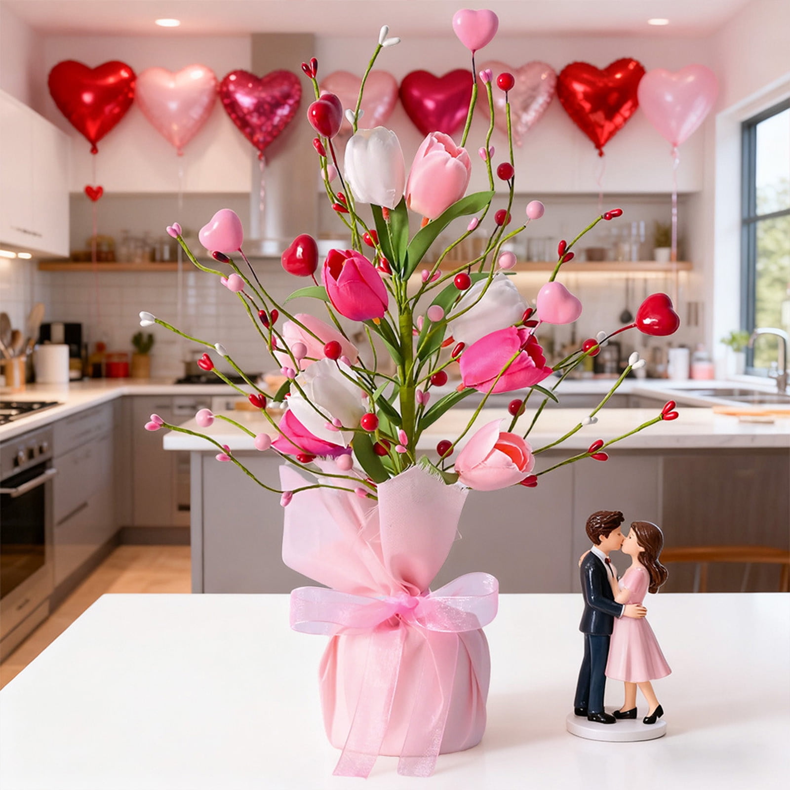 Bcylexb 16.5" Artificial Tulips with Heart Shaped Berry Branch for ...