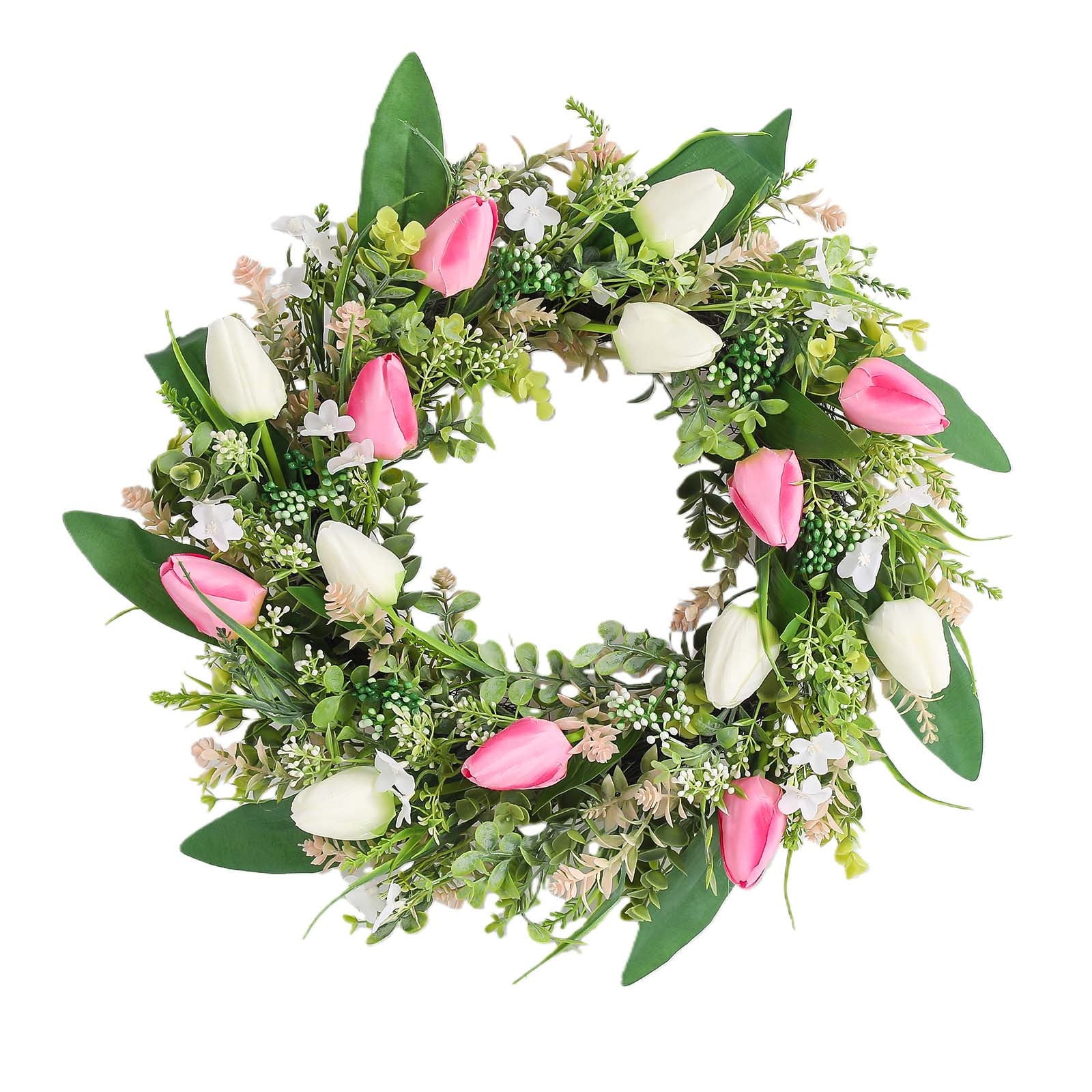 Bcylexb 16" Fragrant Flower Wreath for Front Door, with Leaves and ...