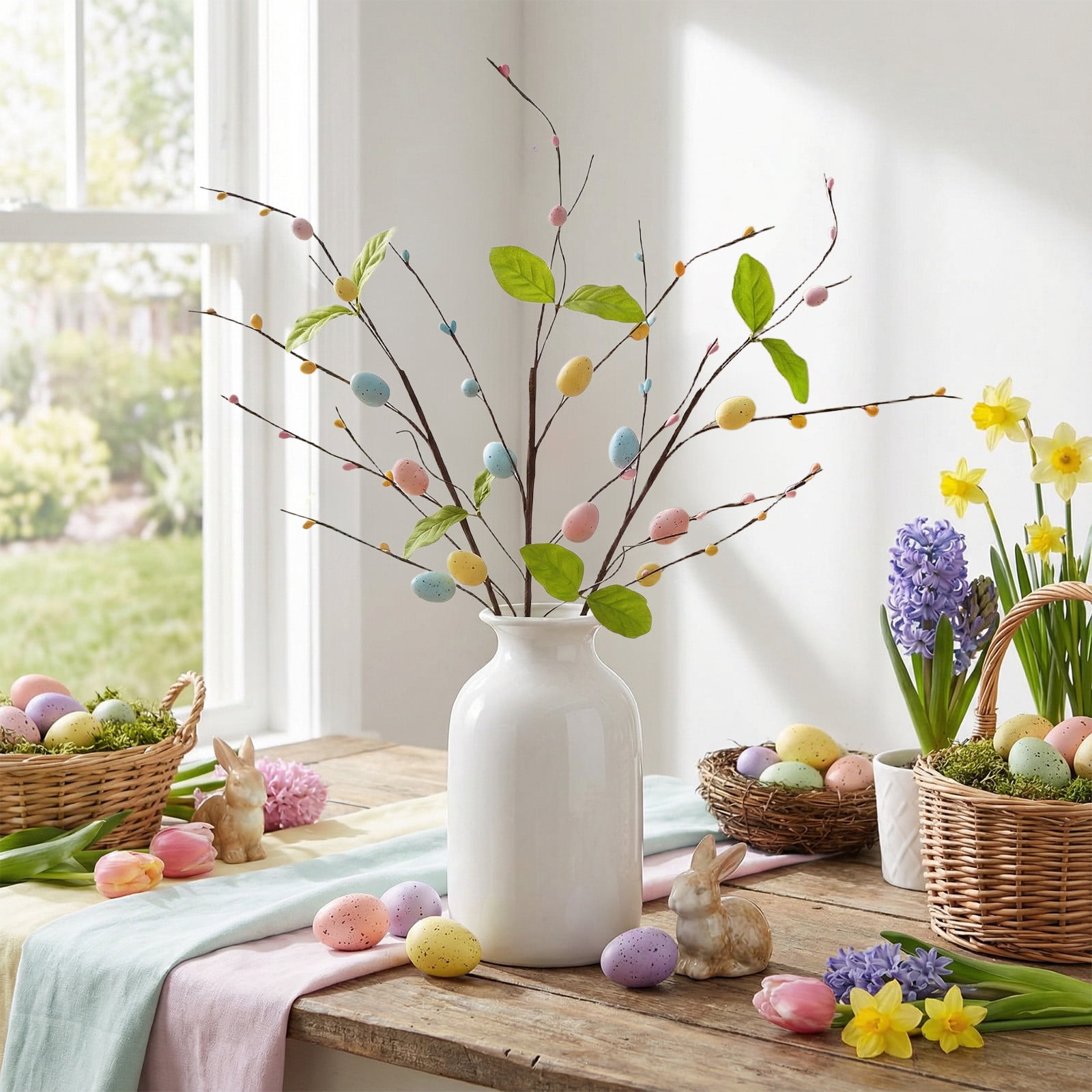 Bcylexb 25.2" Artificial Berry Foam Cuttings with Colored Easter Eggs ...