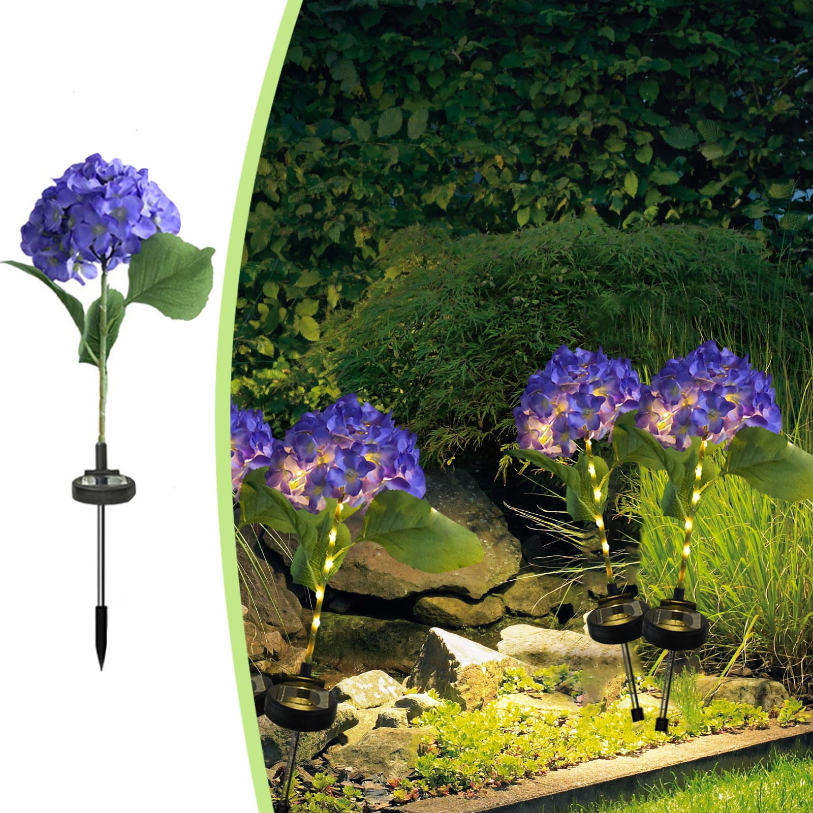 Bcylexb 26.8" Artificial Hydrangea Solar Lights for Lawn and Patio ...