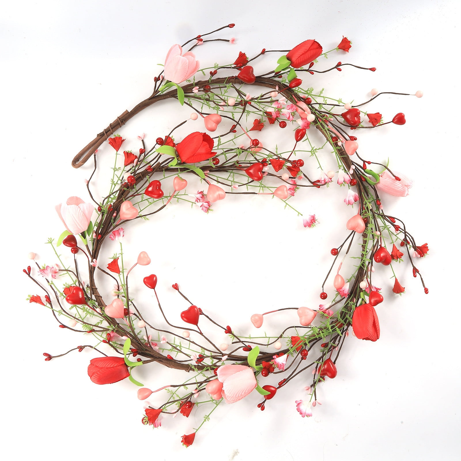 Bcylexb 5.2FT Heart Shaped Berry Vines Garland with Tulips, Artificial ...