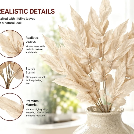 Bcylexb 6pcs Artificial Leaves Branches for Outdoor, 23.6" Lifelike ...