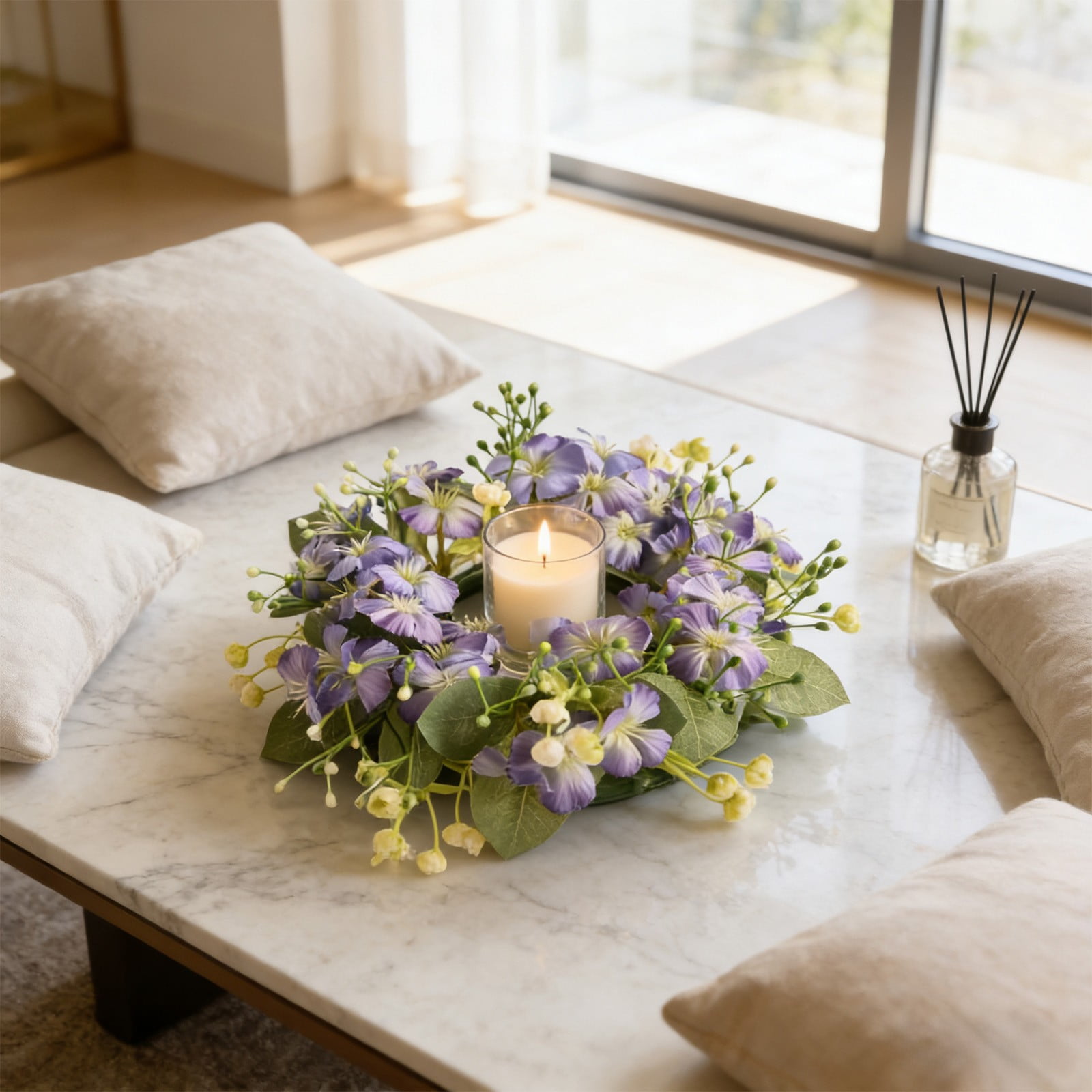 Bcylexb 8" Spring Summer Artificial Flower Candles Wreath, Mini Floral ...