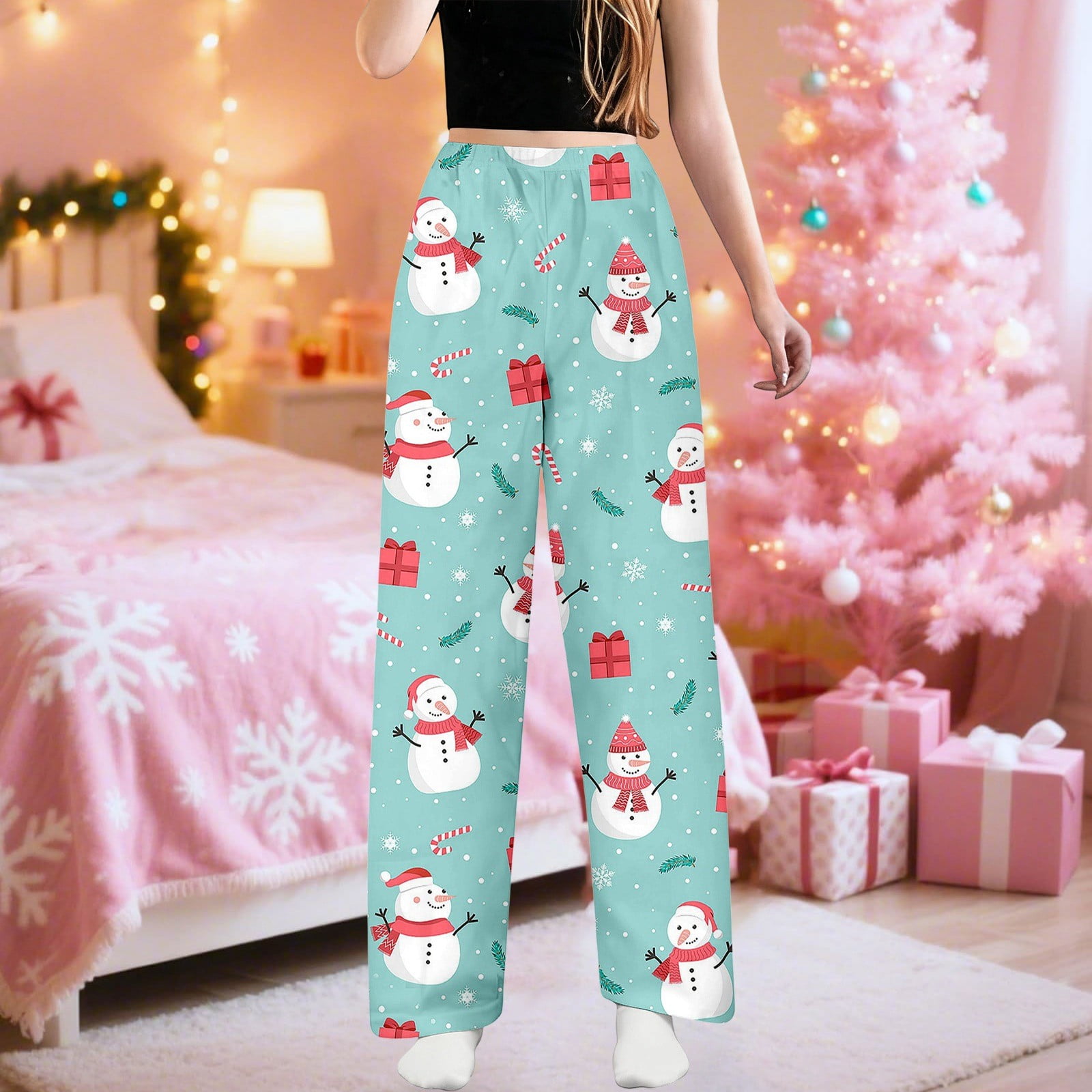 BdTemWBs Christmas Pajama Pants Women Funny Holiday Elastic Loose Fit Lounge Fleece Pants ...