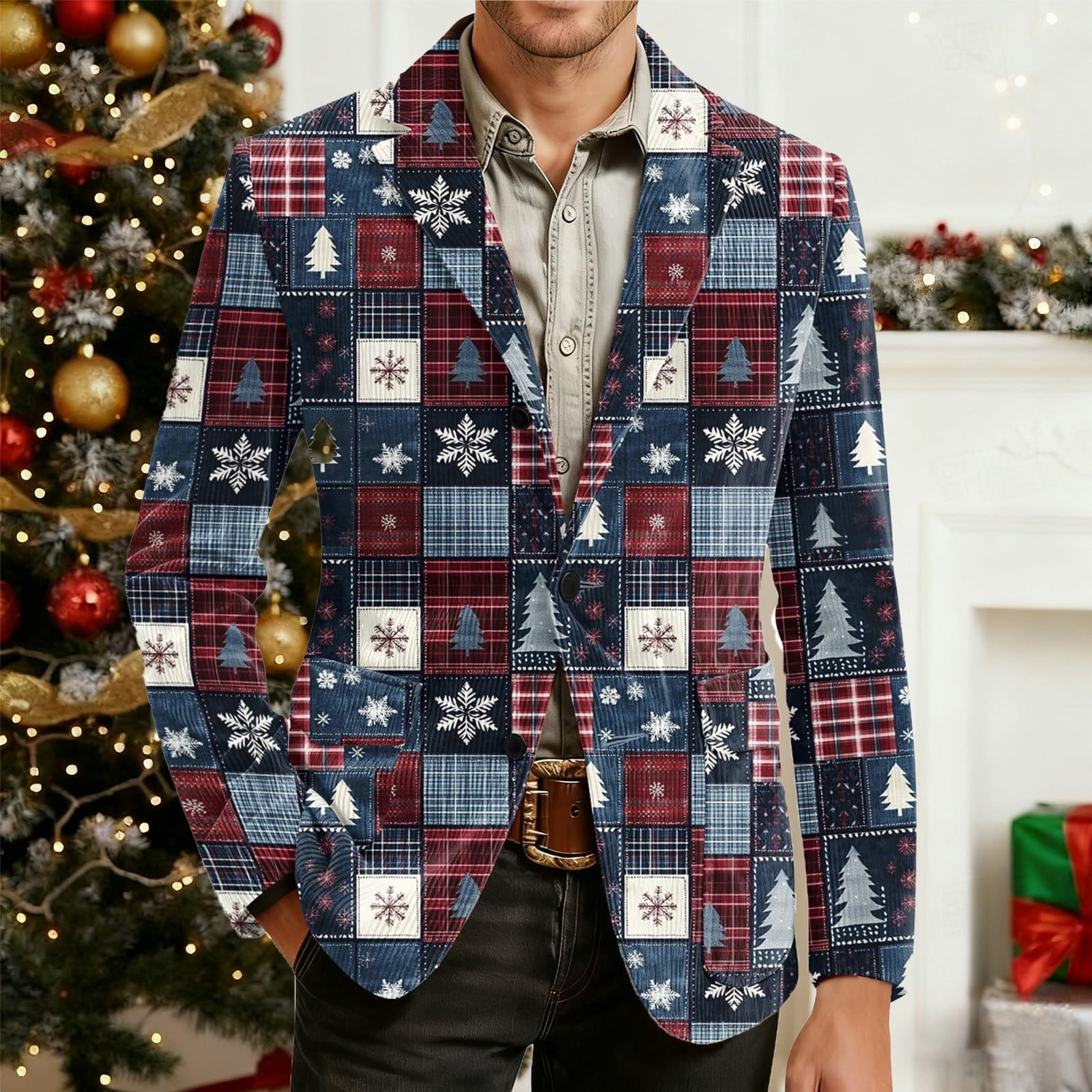 BdTemWBs Christmas Suit for Men Lightweight Xmas Printed Blazer Casual ...